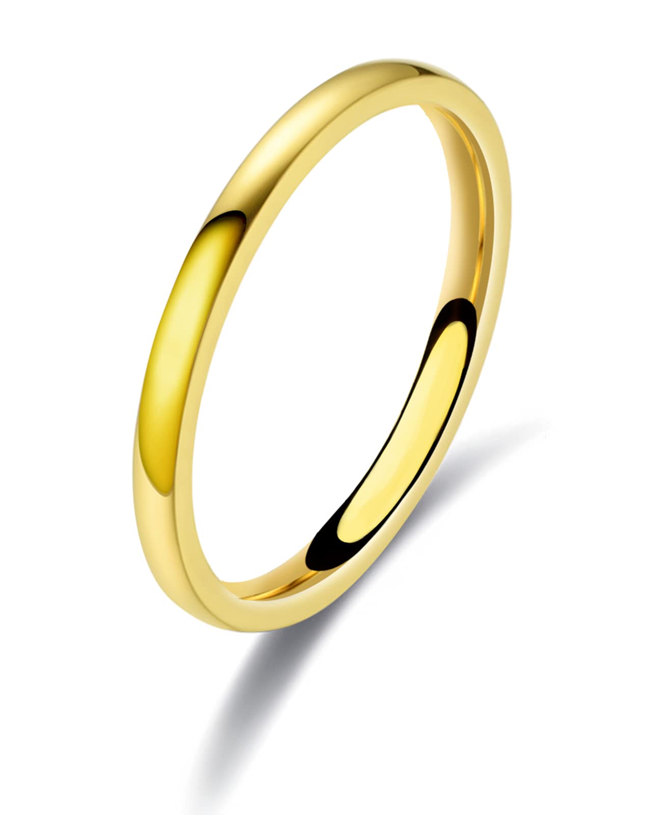 LAOYOU 1.5mm Plain Wedding Band Ring - Stainless Steel Basic Thin Classical Stackable Ring for Women, Women’s Simple Dainty Hypoallergenic Non-Tarnished Ring Gold Color Size 7