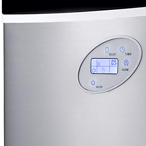 Newair Portable Ice Maker 50 lb. Daily, 12 Cubes in Under 7 Minutes - Compact Countertop Design - 3 Size Bullet Shaped Ice - for Kitchen/Office/RV/Bar - Stainless Steel