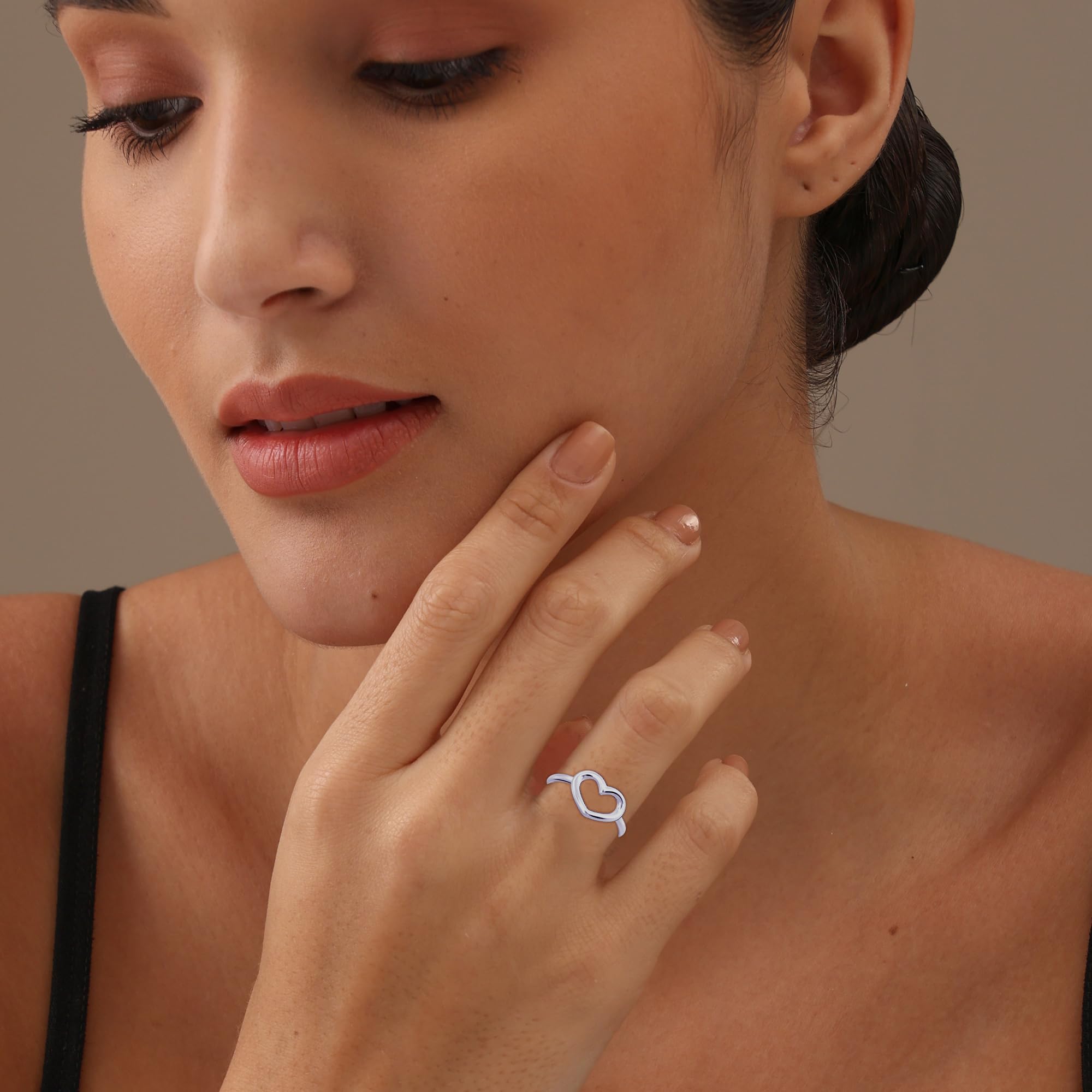 LeCalla 925 Sterling Silver Open Heart Ring for Teen Hypoallergenic High Polish Rings for Women Size - 5