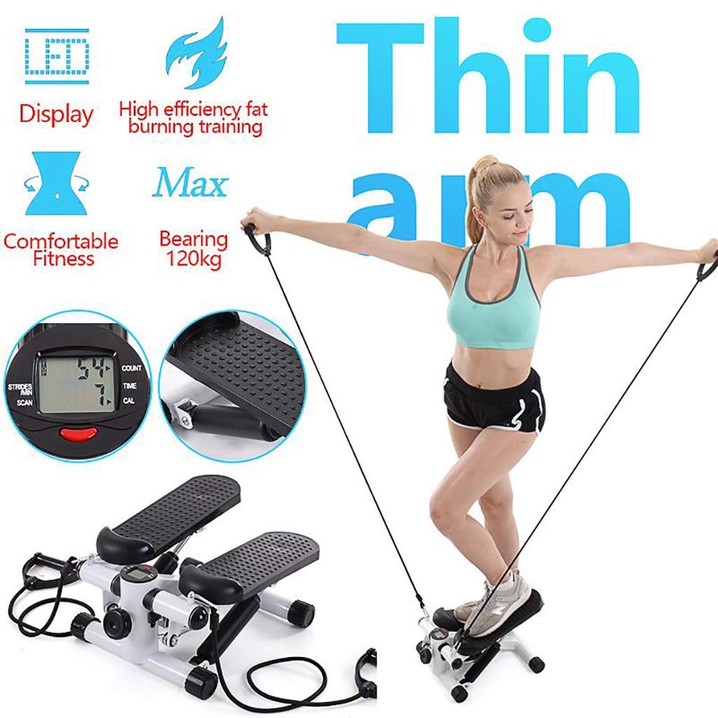 Mini Stepper, Exercise Machine Stepping Legs with Resistance Bands, Legs Arm Thigh Exerciser Full Body Workout, Send Pull Rope Carpet
