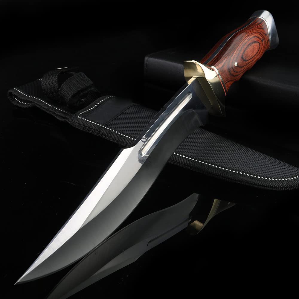 liuliang1 12.2'' Hunting knife Fixed Blade with the sharpest 3Cr13MoV stainless steel Red sandalwood Handle+sheath for Outdoor Survival, Camping