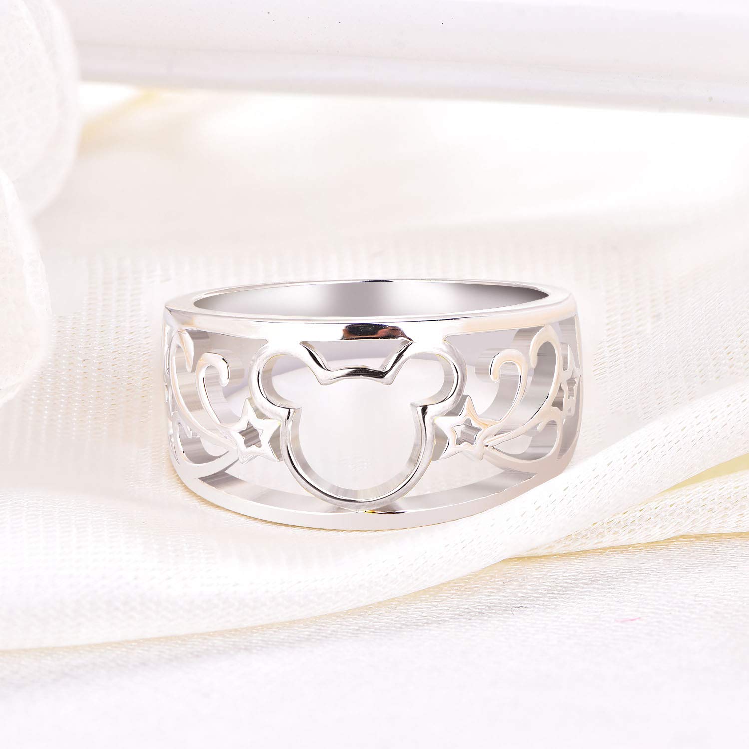JO WISDOM 925 Sterling Silver and Yellow Gold Plated Mouse Ring Size8(white gold)