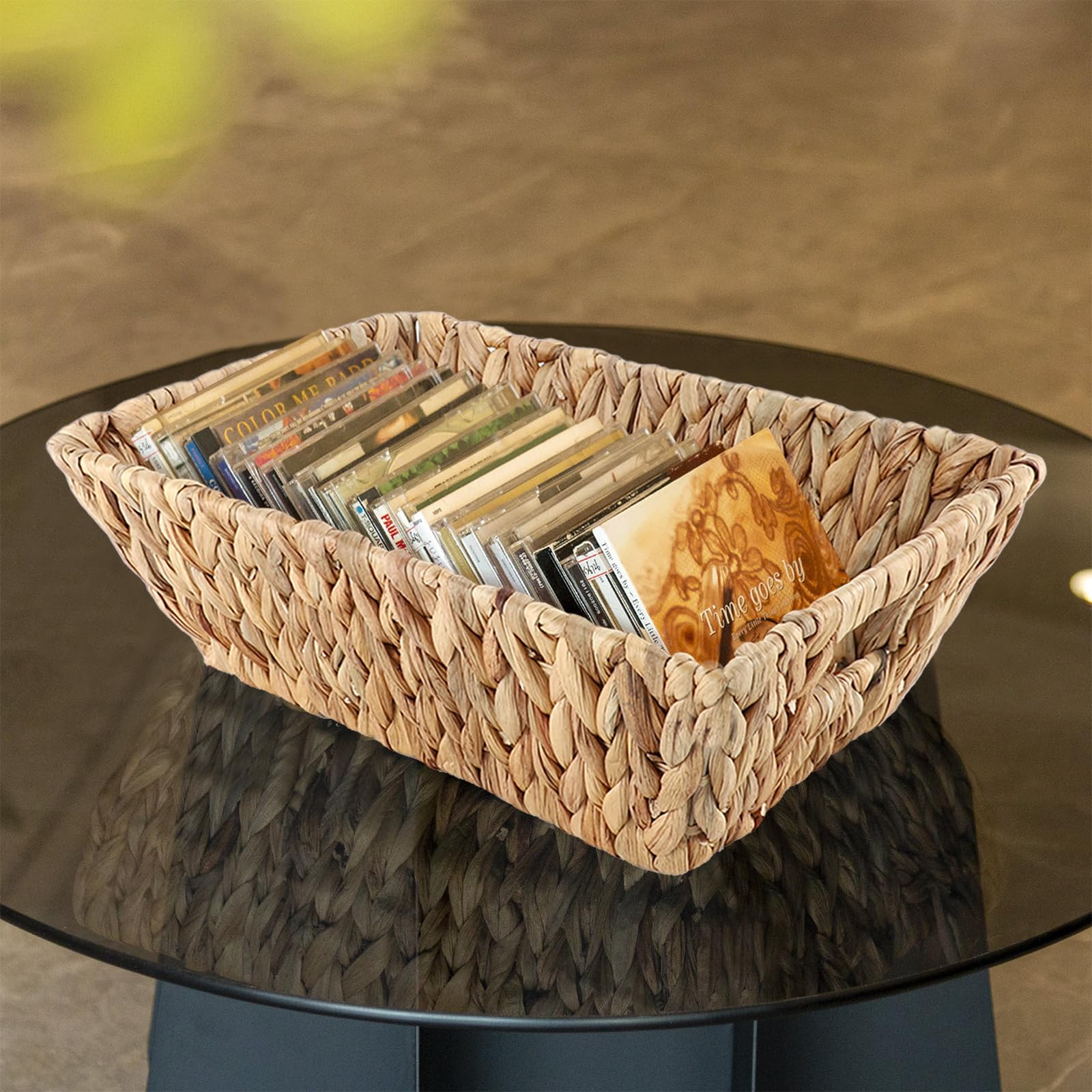 JLKIMZVO Water Hyacinth Baskets With Handles for Organizing Shelves Natural Wicker Baskets for Organization, Hand-Woven Storage Baskets