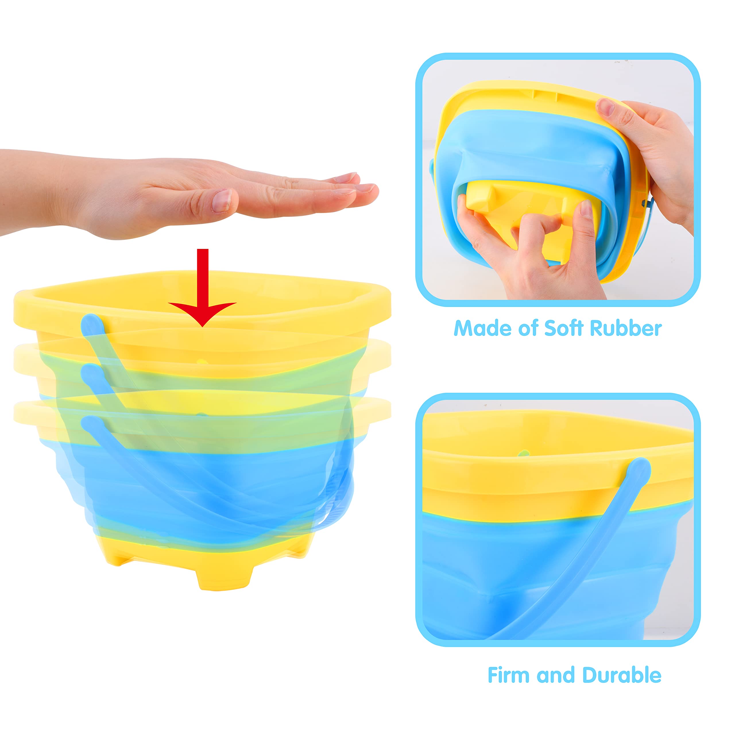 JOYIN 4 Collapsible Basket Portable Buckets, 2L Square Foldable Pail Bucket for Summer Beach, Camping Gear, Space Saving Outdoor Waterpot, Fishing Water Pail, Easter Egg Hunting
