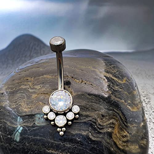 limerencia G23 Solid Titanium Belly Button Rings,hypoallergenic 14G 3/8 inch(10mm) Sparkle Gem CZ Belly Navel Rings Piercing Belly Bars