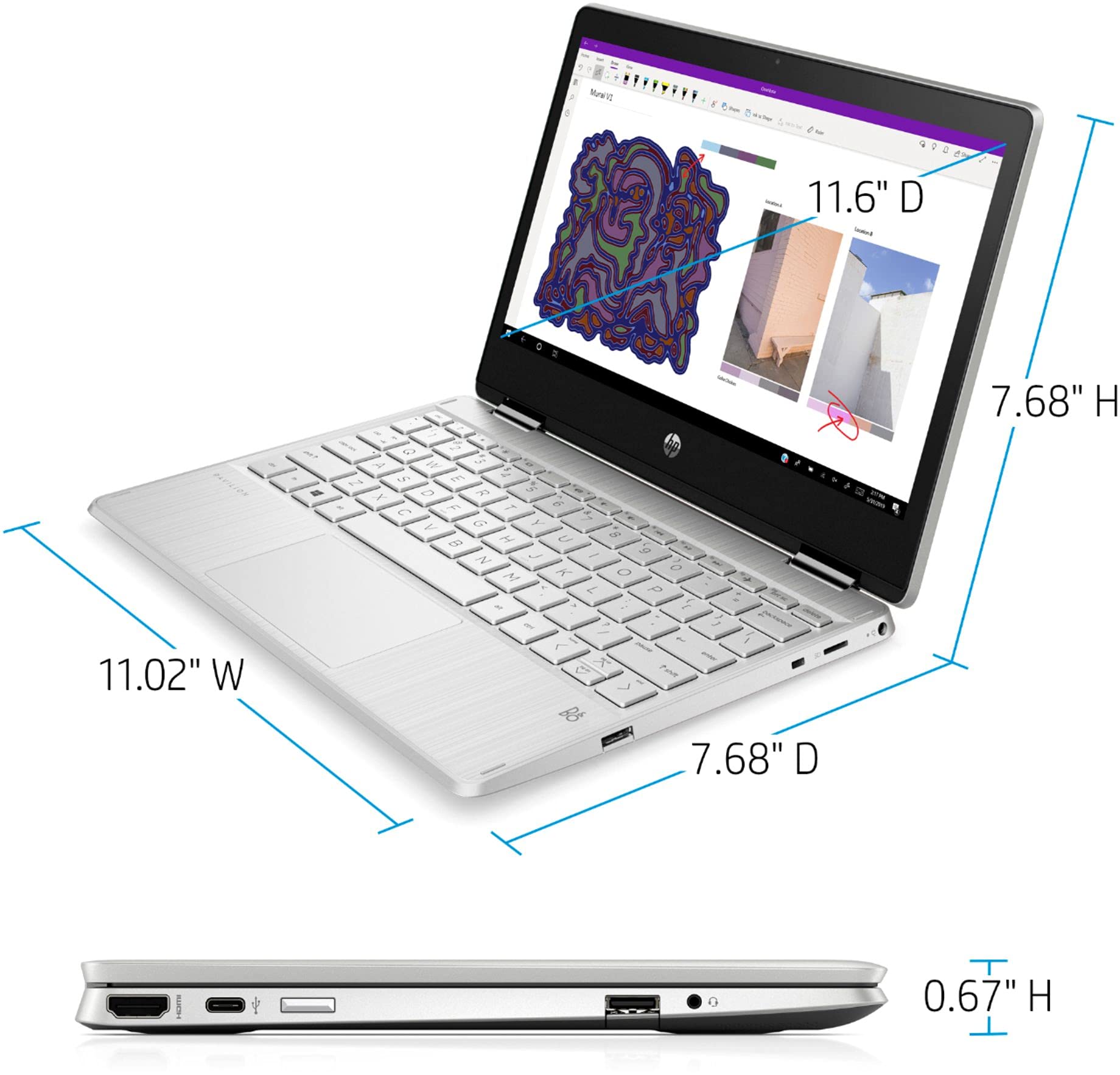 HP Pavilion X360 2-IN-1 11.6" HD Touch-Screen WLED-backlit Laptop, Intel Pentium N5000 up to 2.7GHz, 4GB DDR4, 128GB SSD, Bluetooth, Wireless-AC, HDMI, Webcam, USB 3.1-C, Media Card Reader, Windows 10