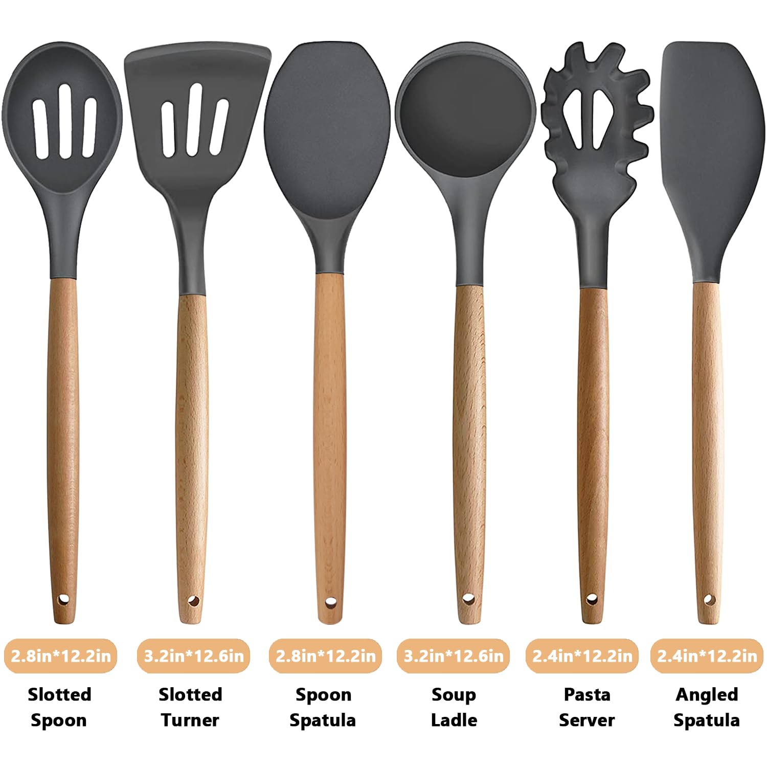IOCBYHZ Kitchen Cooking Utensils Set, 6Pcs Silicone Cooking Kitchen Utensils Set Spatula Soup Ladle Turner Set, Heat Resistant Wooden Handle Silicone Kitchen Gadgets Utensil Set for Nonstick Cookware