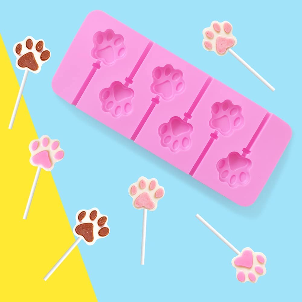 Newk Lollipop Silicone Mold, 4 Packs 6- Cavity Non-Stick Paw Silicone Molds for Lollipop Chocolate Candy