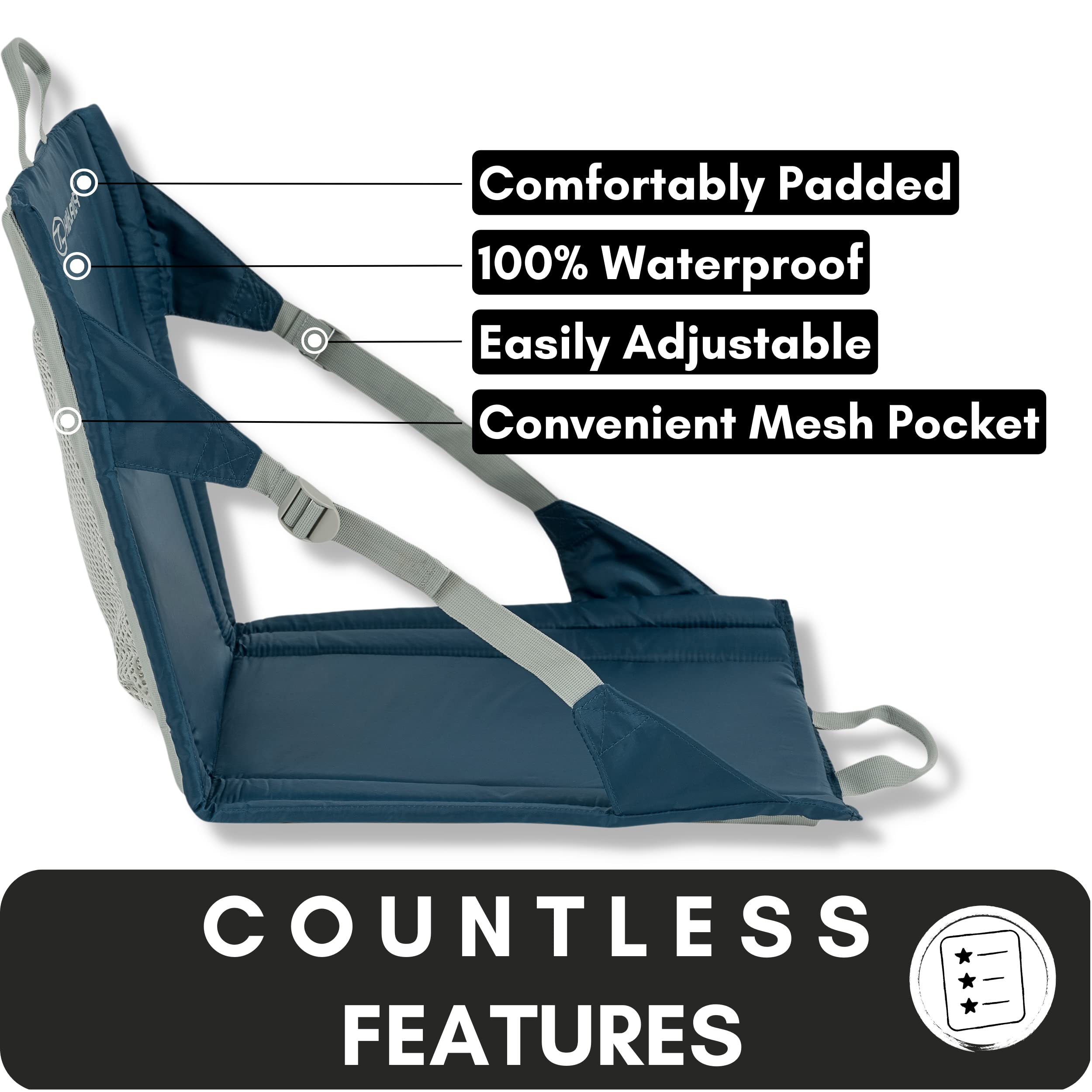 HIGHLANDER Foldable Seat Best Chair for Camping, Hiking, Stadium and More, Water Resistant and Lightweight with Pocket, Comfortable and Easy Adjustable.
