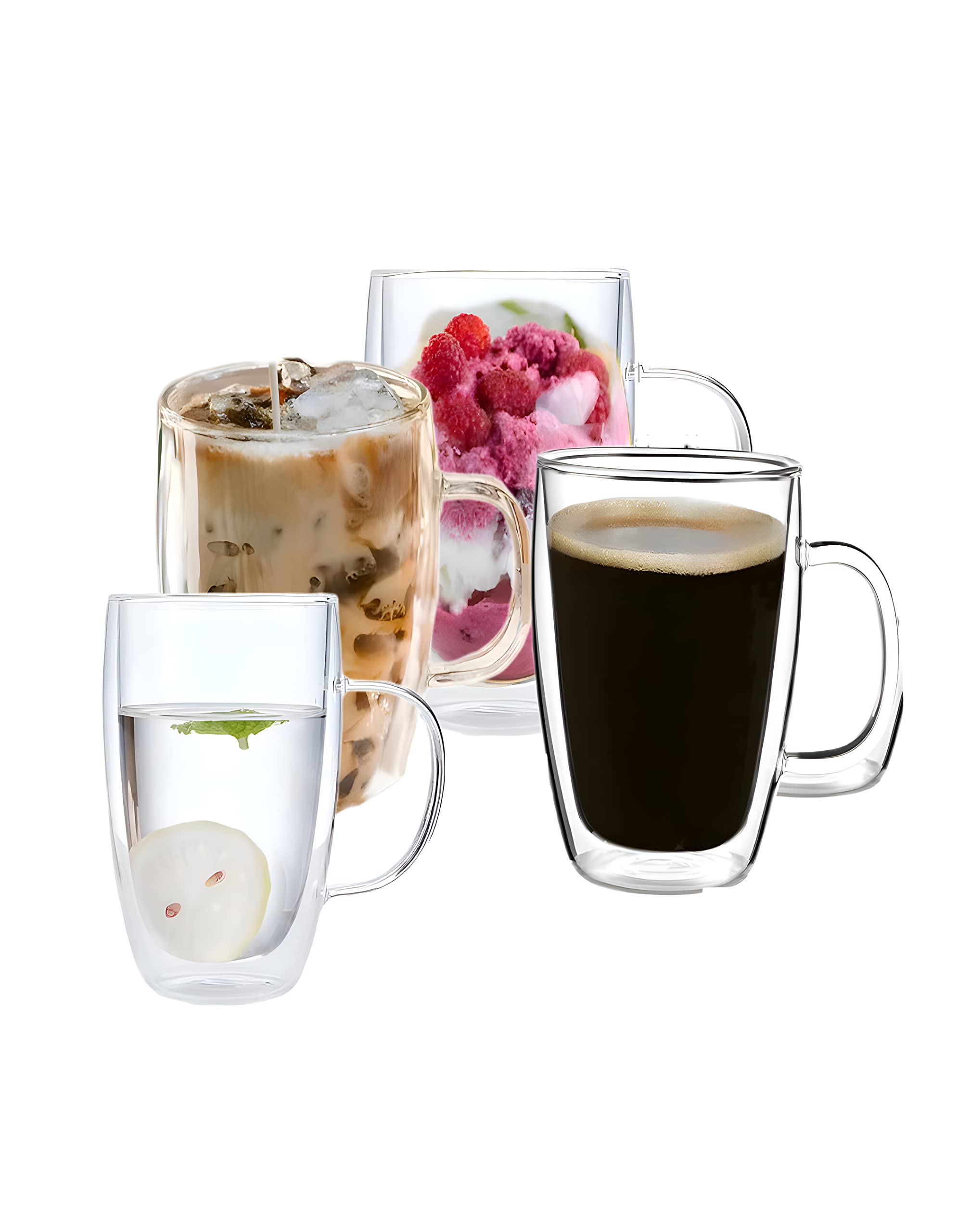 HOT-Chill Insulated Double Wall Glass Coffee Mugs with Handle Single Pack 16 Ounces Clear mugs for hot or Cold, Heat Resistant Perfect for Latte Americano Cappucciimos as well