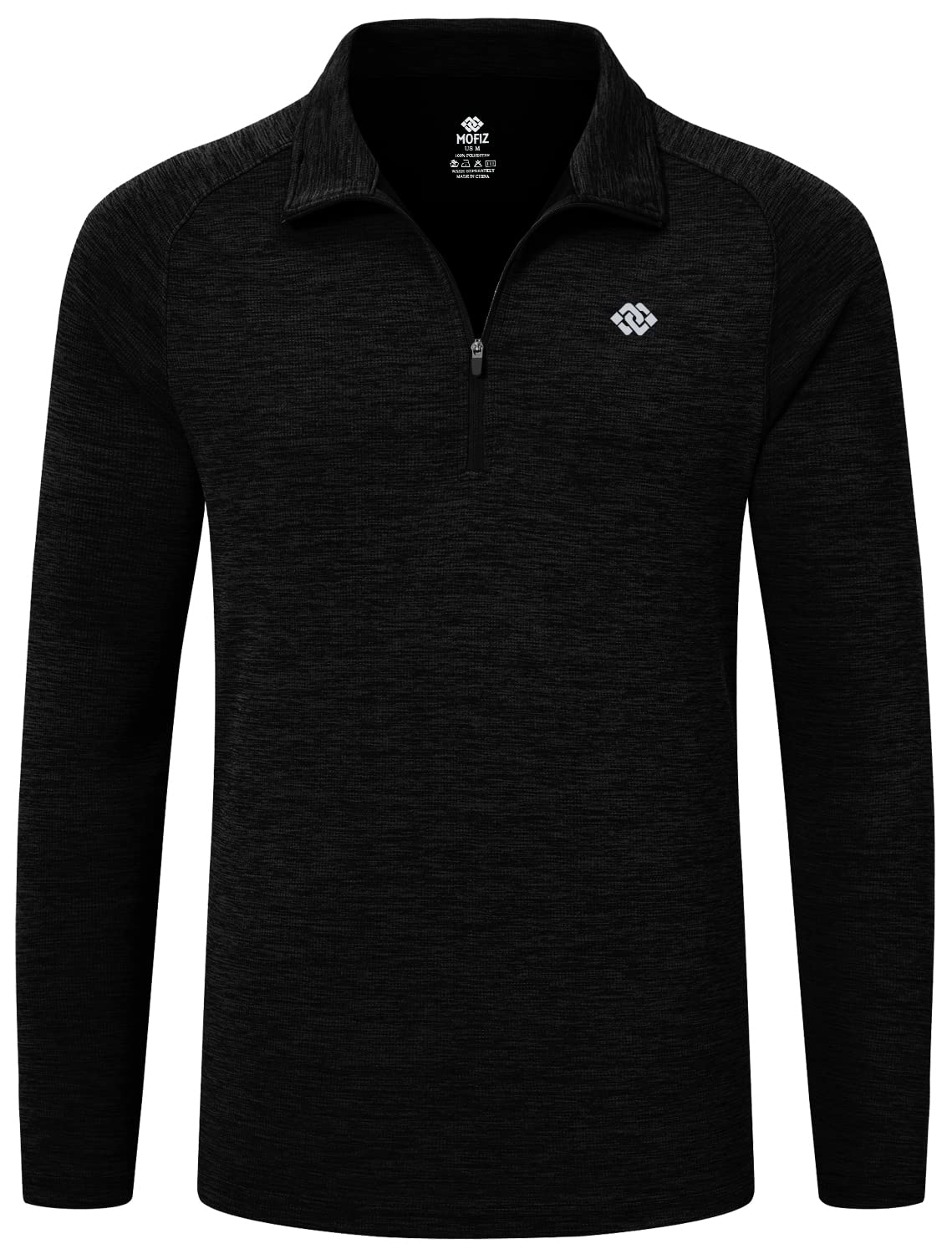 MoFiz Mens Quarter Zip Pullover Dry Fit Running Hiking Shirt Long Sleeve Shirts Lightweight Athletic Top Black XL