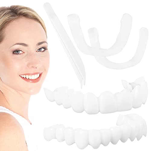 NUAHRHY Denture Braces Temporary Veneers Fake Teeth Cover Simulation Braces Cosmetic Comfortable Denture False Fake Teeth Cover Confidence Smile for Women and Men (White)