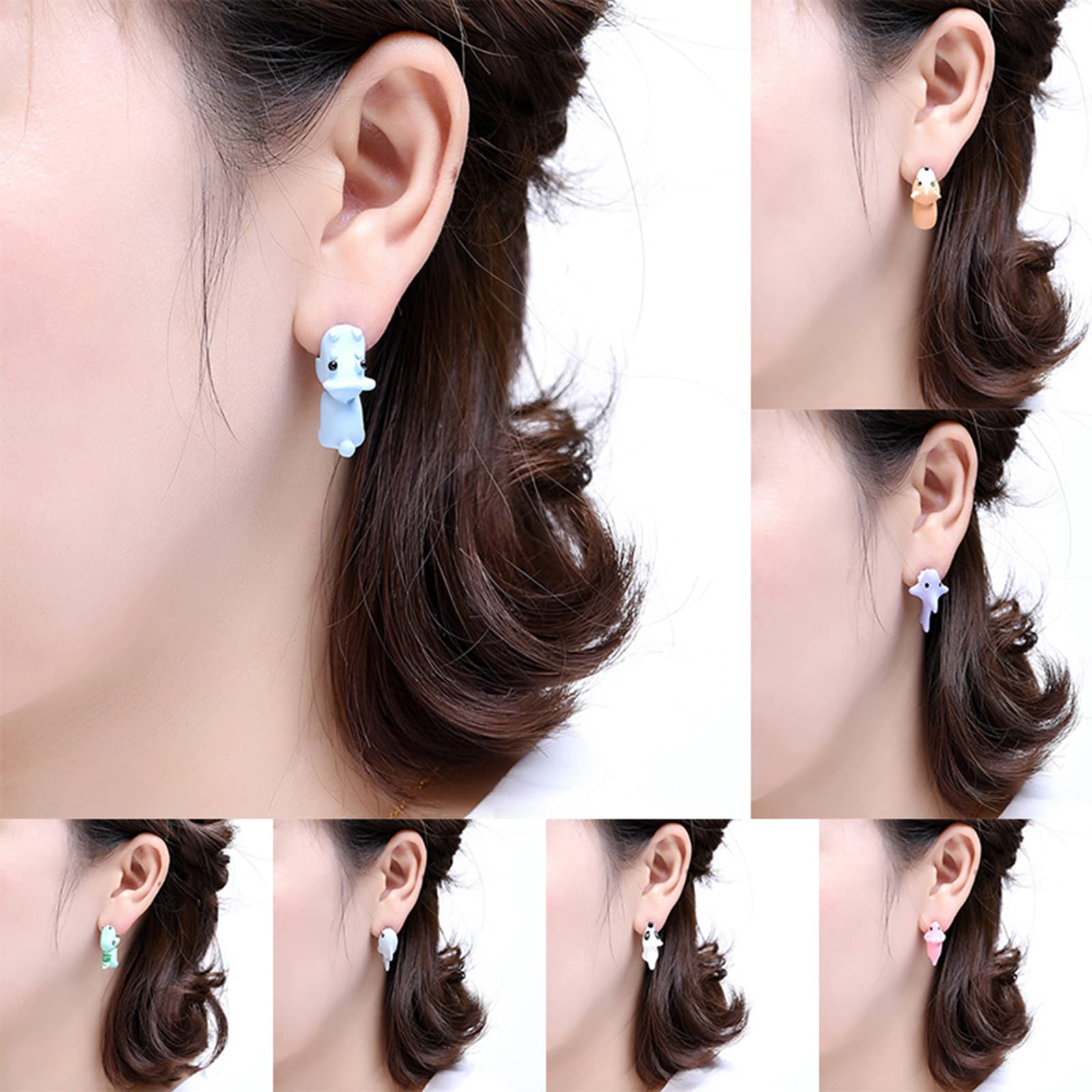 IYSHOUGONG 3 Pair 3D Clay Earrings Handmade Biting Your Ear Animal Polymer Clay Stud Earrings for Women,STYLE RANDOM