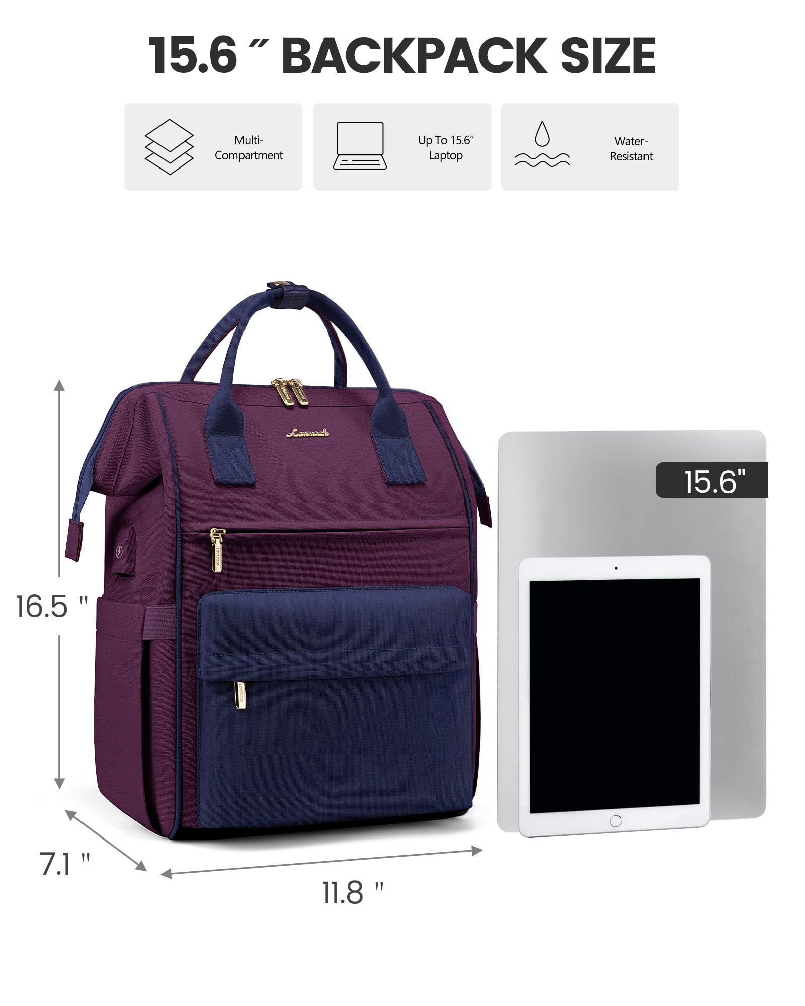 LOVEVOOK Laptop Backpack for Women, Teacher Nurse Work Bag Waterproof Fashion Travel Backpack Purse, 15.6 Inch Computer Backpack with USB Port