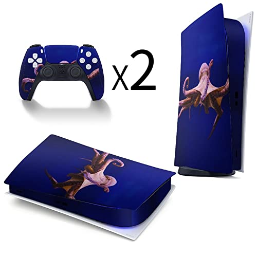 Ocean Animal Octopus Full Protective Skin Cover Design Wrap Decal Sticker Compatible with PS5 Digital Edition Console and Controller