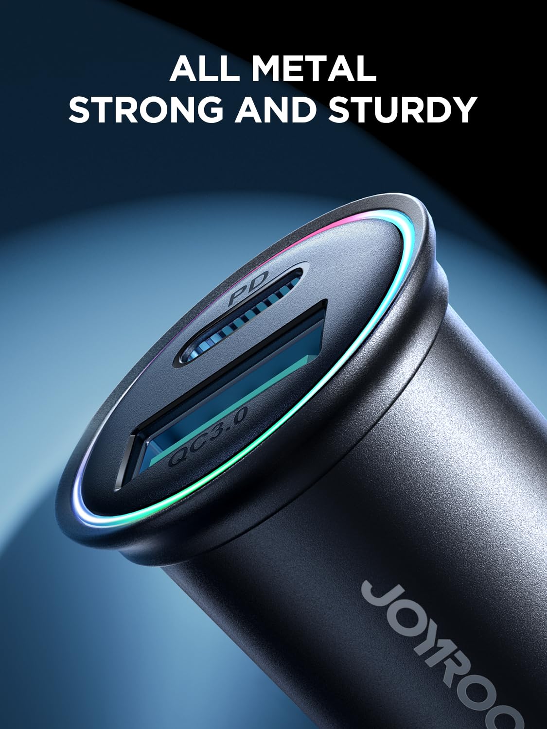 JOYROOM USB C Car Charger,【USB A/C to USB-C Coiled Cable】60W Super Fast Car Phone Charger 【Mini & All Metal】iPhone Car Charger Adapter for iPhone 15/14/13/12/11 Pro/11/X, Note 9/20 Galaxy S23/S10/S9