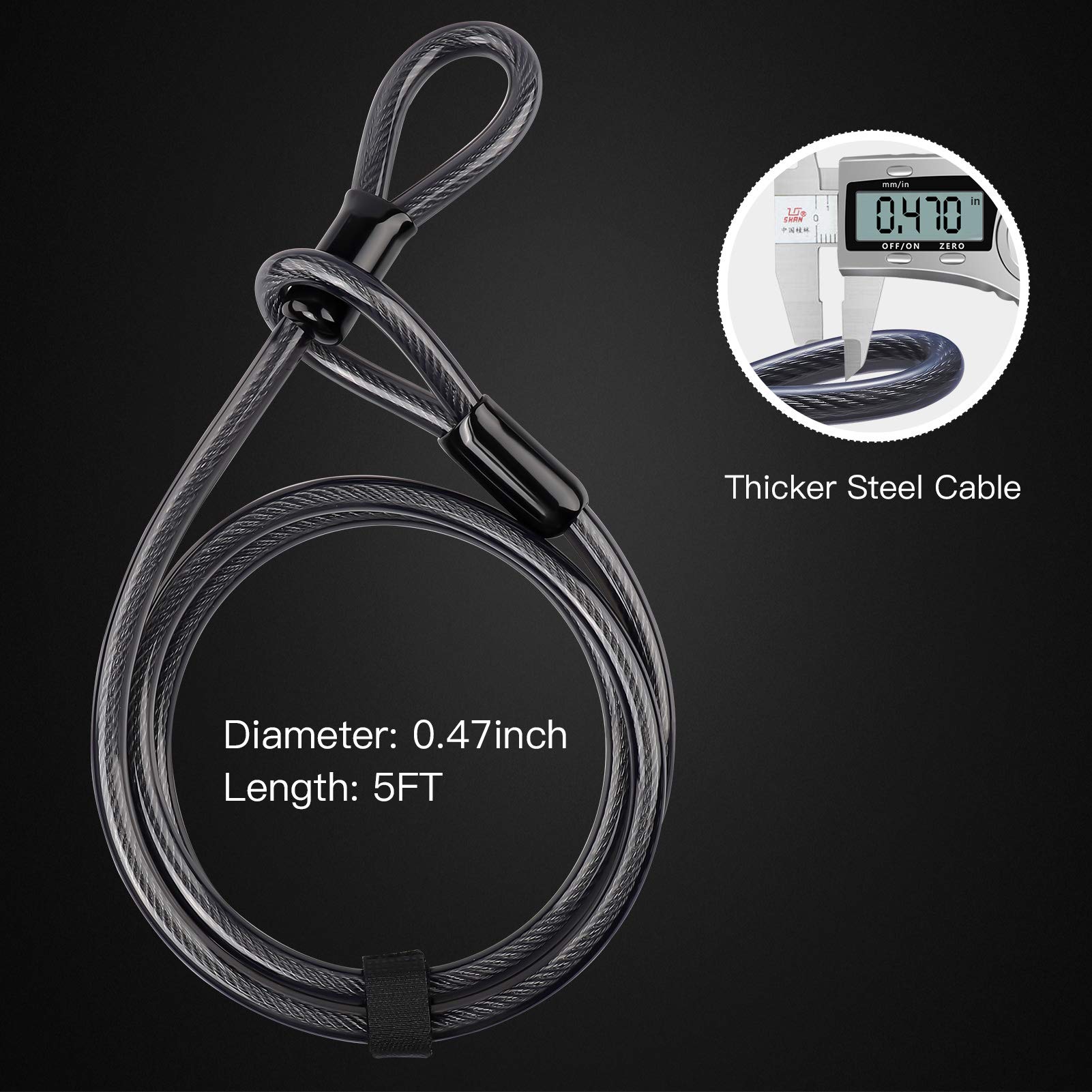 INTEKIN Bike U Lock Heavy Duty Lock , 16mm U Lock and 5ft Length Security Cable with Sturdy Mounting Bracket for Motorcycle and More, Black, Small