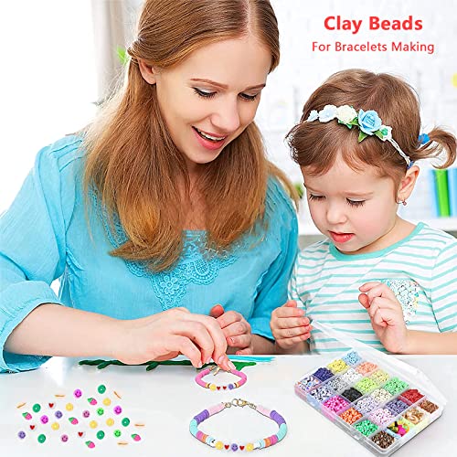 LanM Epoch 4020 Pcs Clay Beads,18 Colors Flat Clay Beads Kit with 100 Alphabet Beads,20 Smiley Beads,20 Loving Beads and 4 Roll Elastic Strings for DIY Jewelry Making Earring Bracelets Necklace (6mm)
