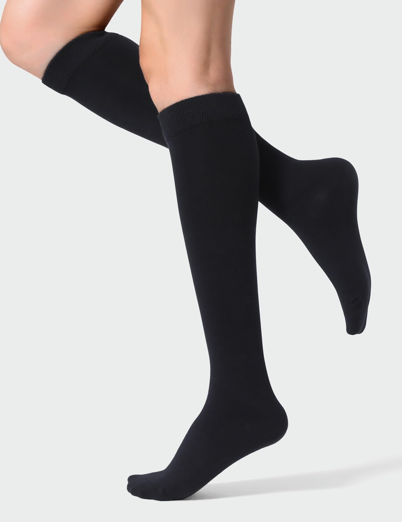 Joulli Women's Knee High Athletic Socks Stripe Tube Outdoor Sport Socks 3 Pairs, Black