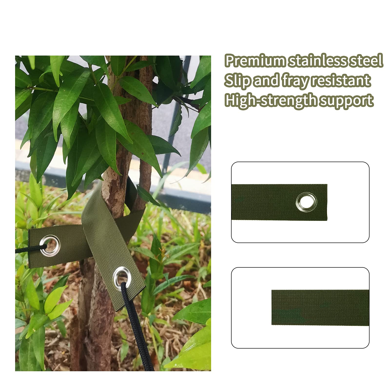 LanM Epoch 6 Pcs 15.8inch Tree Straps with Grommets for Guying/Staking,32.8 Ft Rope ,Plant Supports and Tree Strap Sapling Straight Strap for Newly Planted Fixed and Hurricane Protection(Black+Green)