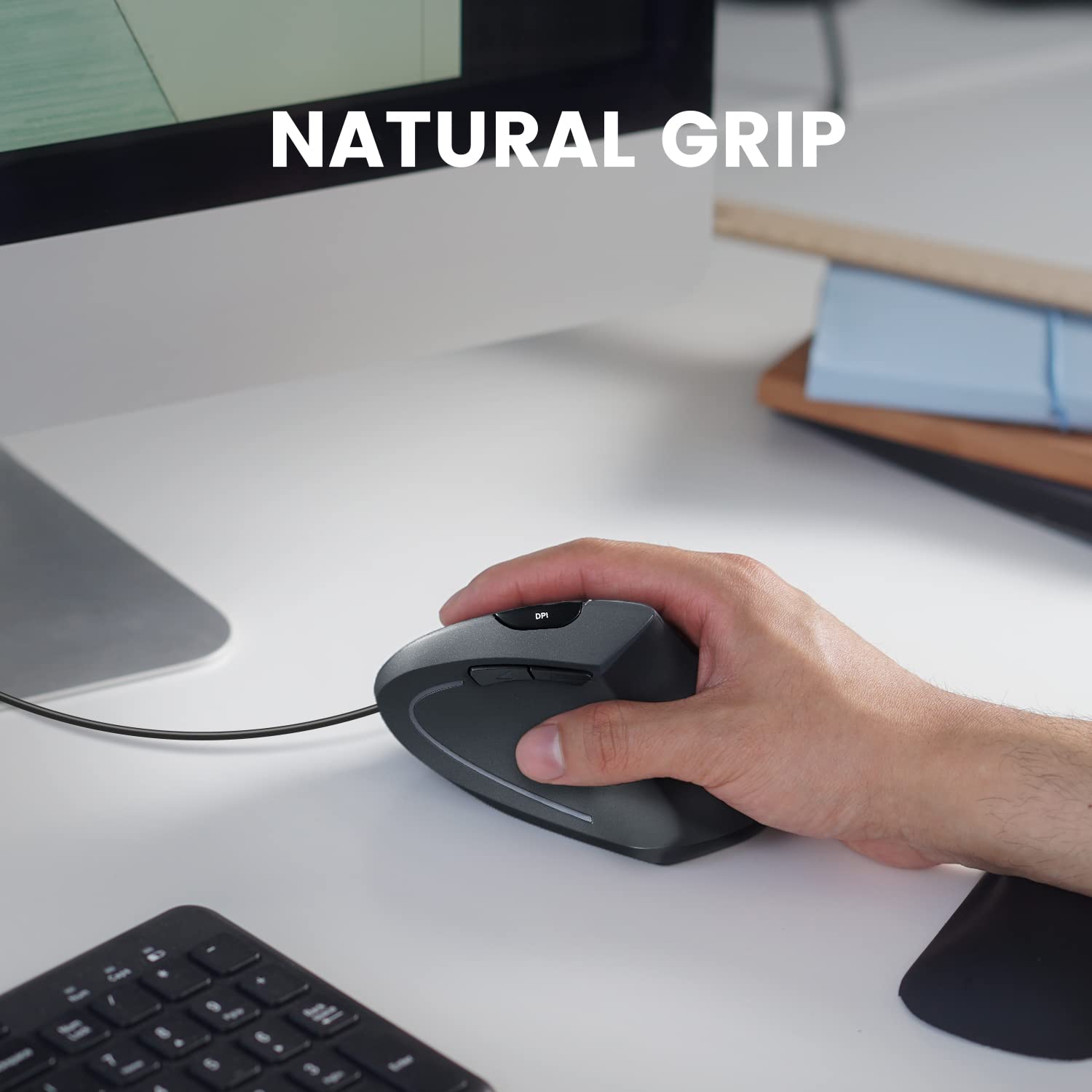 Perixx PERIMICE-513I Wired Vertical USB Mouse - 6 Buttons with 1000/1600 DPI - Right-Handed Design - Graphite