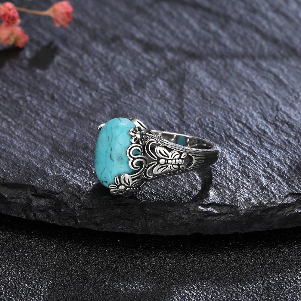 PAZIKO Vintage Blue Sandstone Butterfly Ring 10 * 14MM Natural Turquoise Ring Silver Rings for Women Fine Jewelry Gift