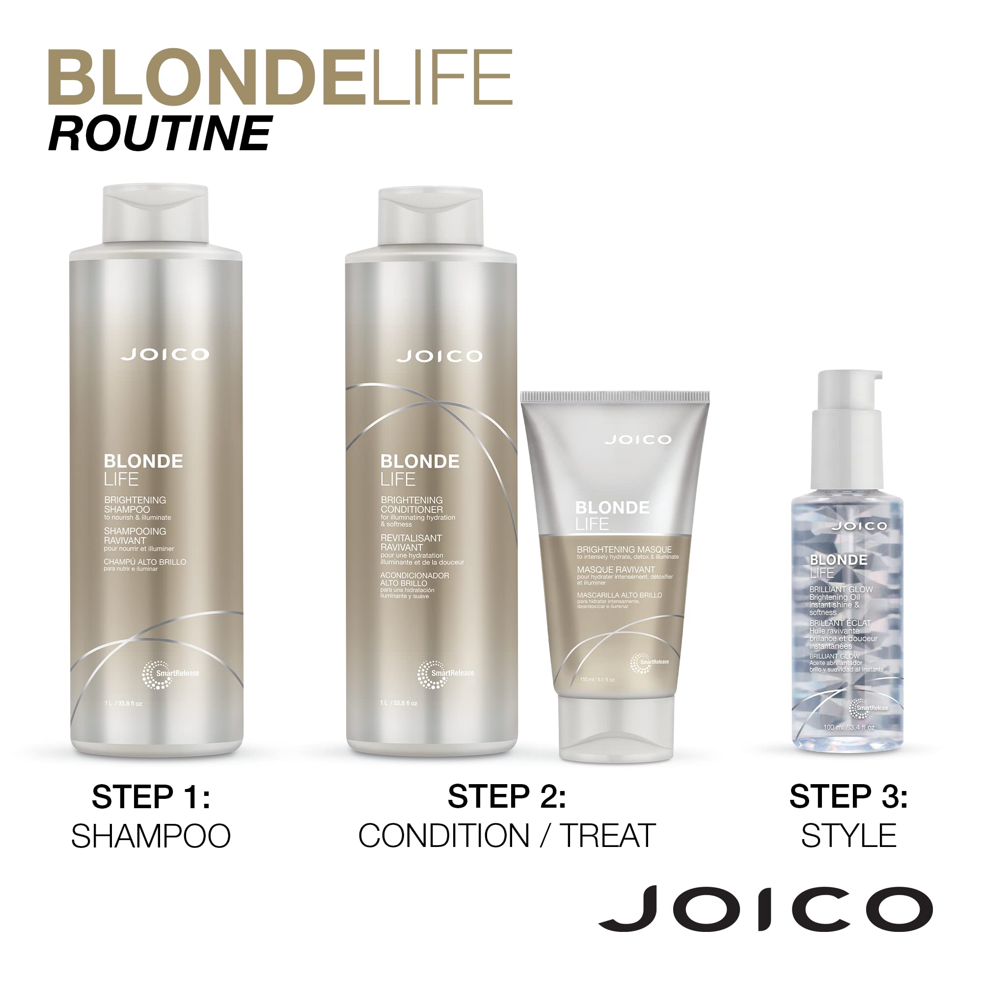 Joico Blonde Life Brightening Shampoo | For Blonde Hair | Add Softness & Smoothness | Sulfate Free | With Monoi & Tamanu Oil | 33.8 Fl Oz