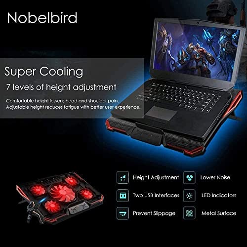 Laptop Cooling Pad, 5 Quiet Fans Cooler Pad, Portable Ultra-Slim Quiet Laptop Notebook Cooler Cooling Pad Stand with 2 USB Powered Fans, Adjustable Mount Stand Height Angle, Fits 17 Inches