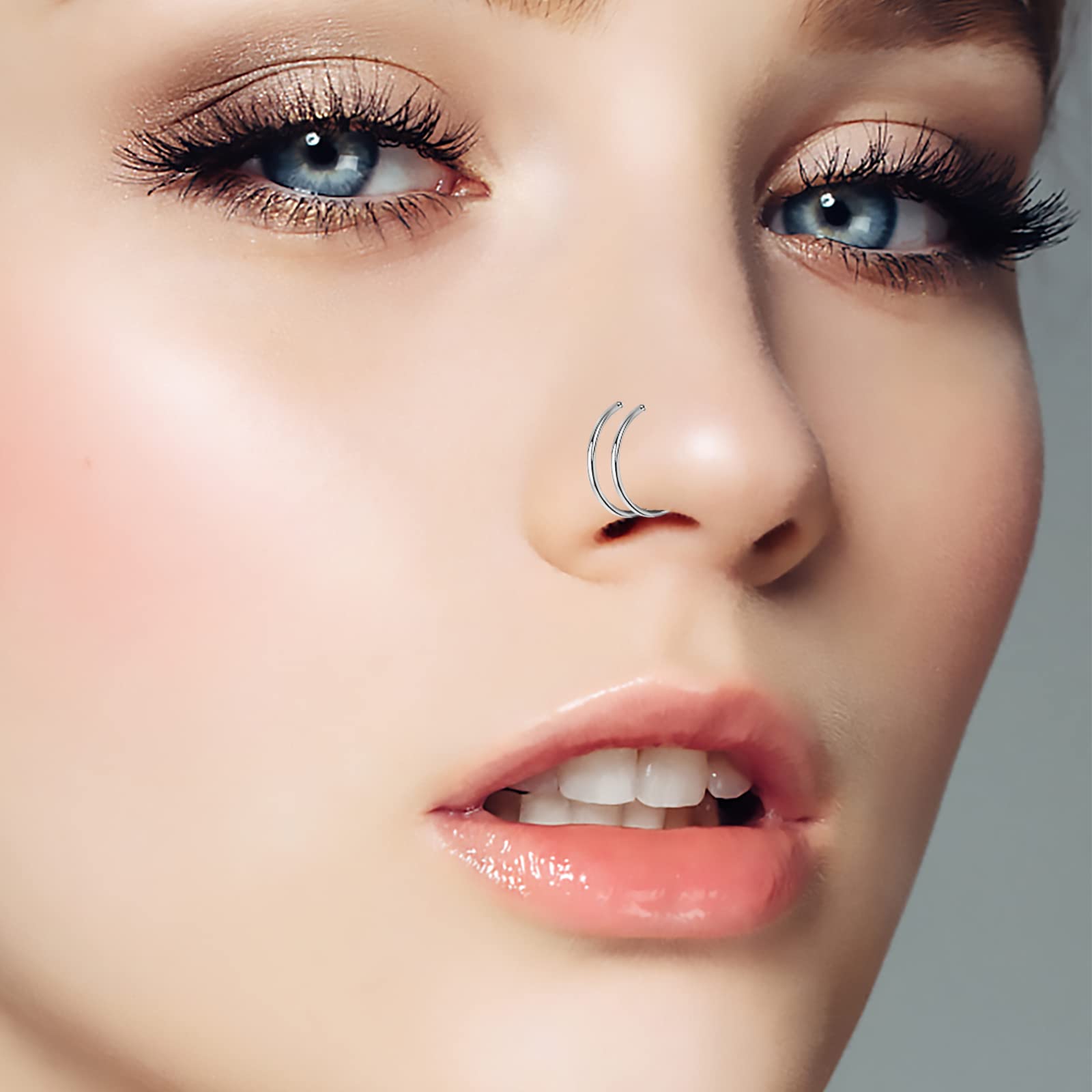 KWUNCCI Double Nose Ring Hoops for Single Piercing 20G Surgical Steel Spiral Nose Ring for Men Women 6/8/10mm