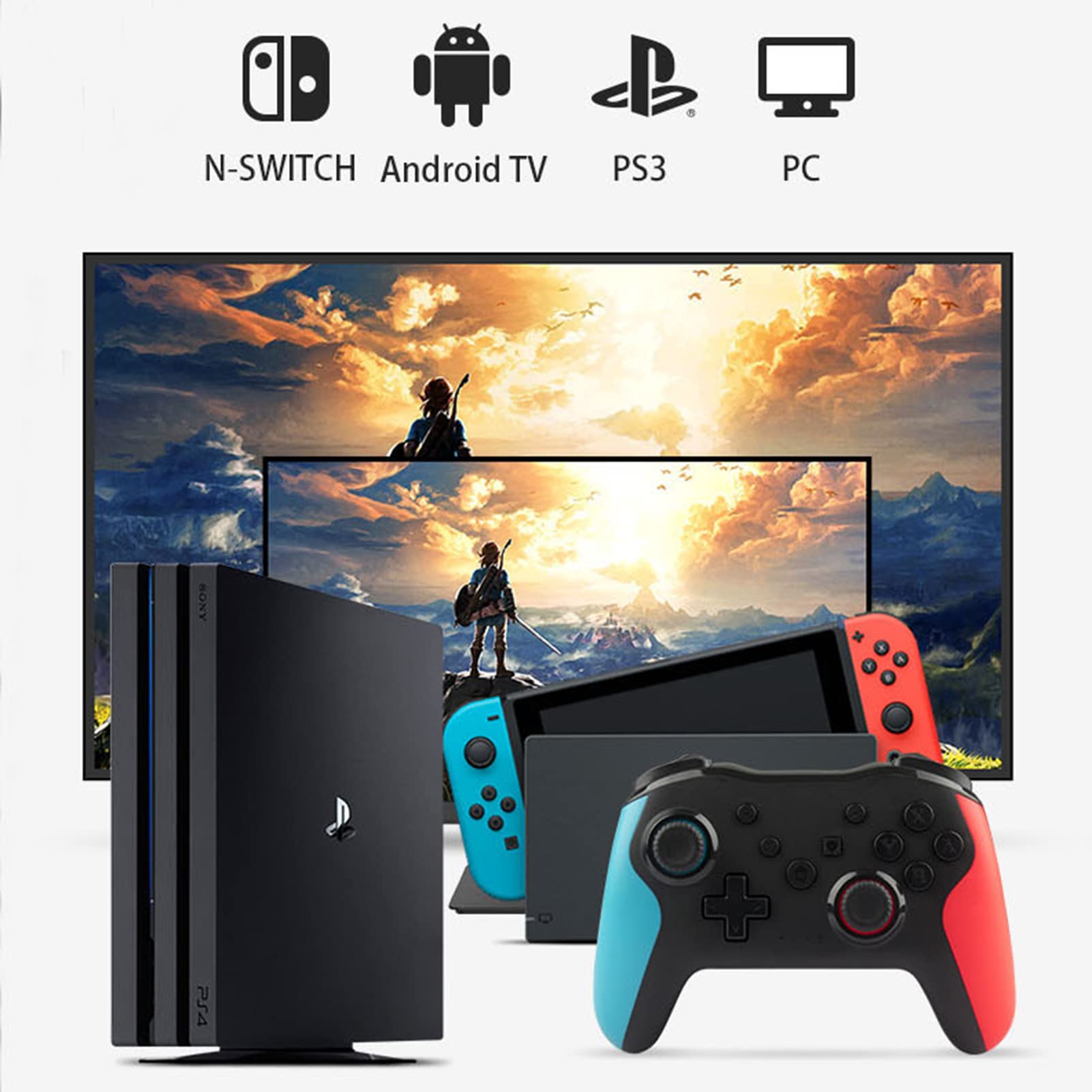 NETNEW Wireless Switch Pro Controller Remote Gamepad Turbo Vibration Joystick Compatible with Nintendo Switch, Switch Lite, Switch OLED with Wakeup Screenshot Amibo Ergonomic Non-Slip