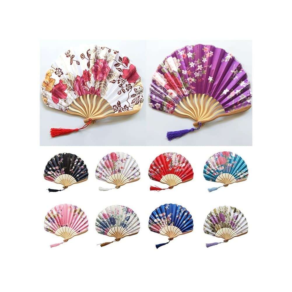 PBLCYUT Chinese Style Hand Held Fans Personalized Pattern Silk Bamboo Folding Fans Handheld Wedding Hand Fan Cool Bamboo Flower Fan (Color : 5)