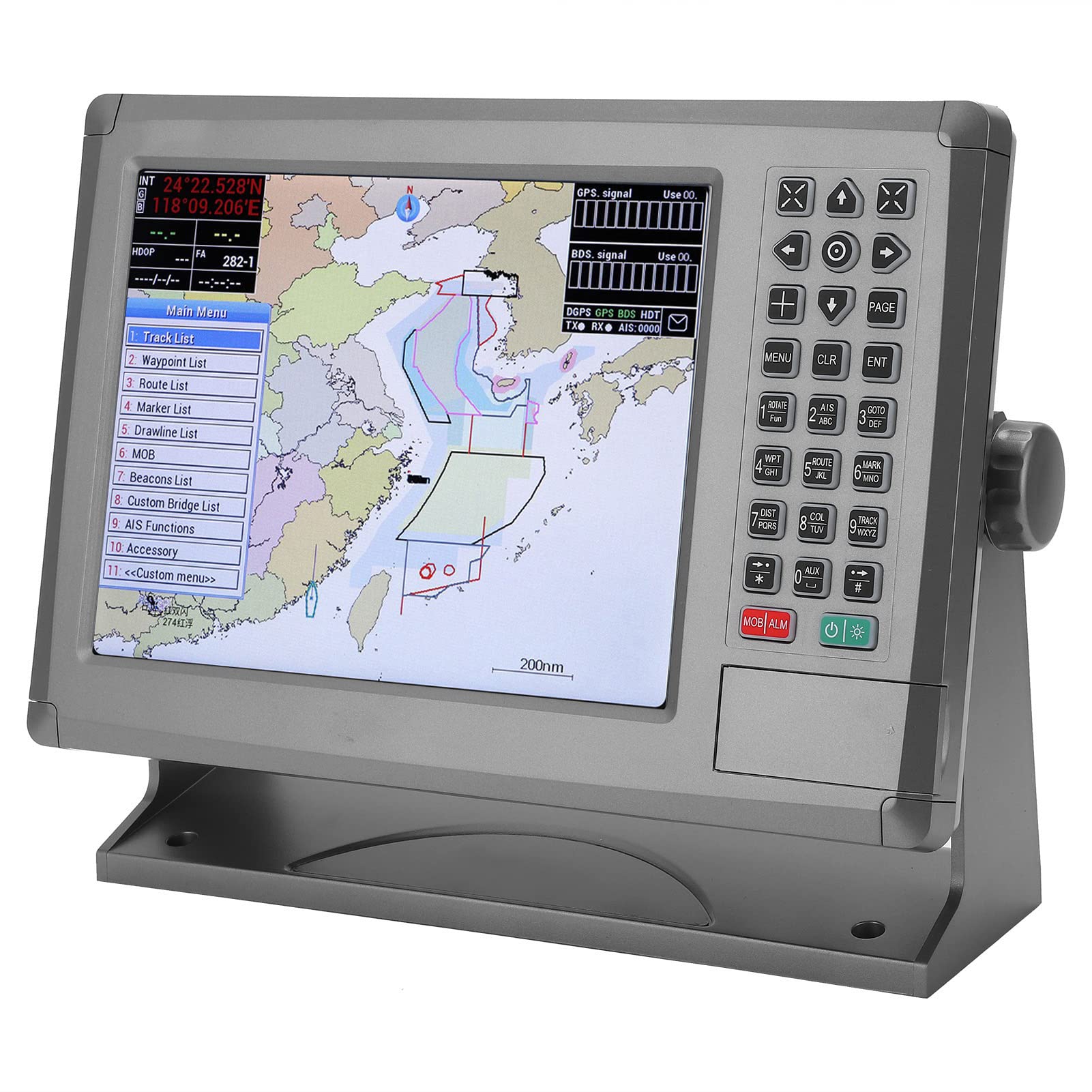 Marine Navigator,10.4in Marine Navigator Color LCD Display Voice Broadcast Alarm Built?in Global Charts for Boat DC12V?36V