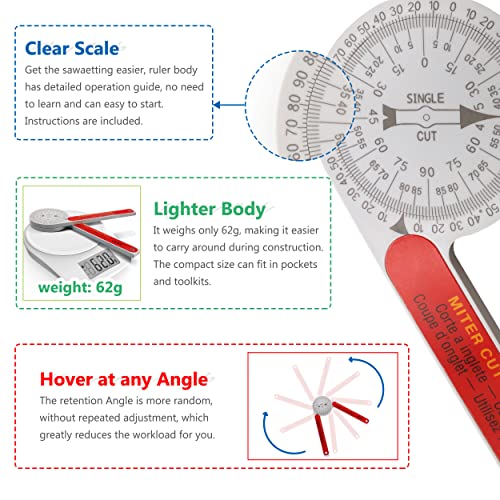 Miter Saw Protractor Replacement for #505P-7 Angle Finder Featuring Precision Laser-Inside & Outside Miter Angle Finder Protractor for All Building Trades, Plumbers, Carpenters Plastic (Red)
