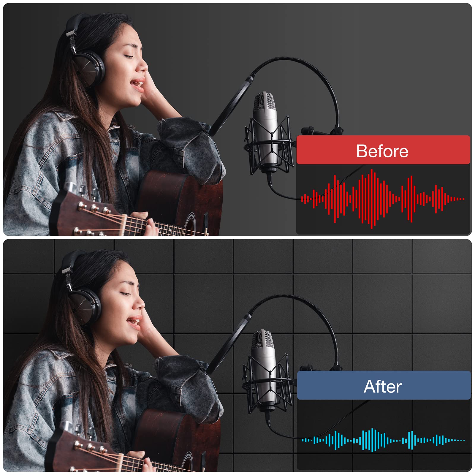 Lebenforce Self-adhesive Acoustic Panels Tiles 12 Pack, 12" X 12" X 0.4" Polyester Sound Proof Padding, High Density Soundproof Wall Panels, Sound Absorbing panel for Home & Offices (Black)
