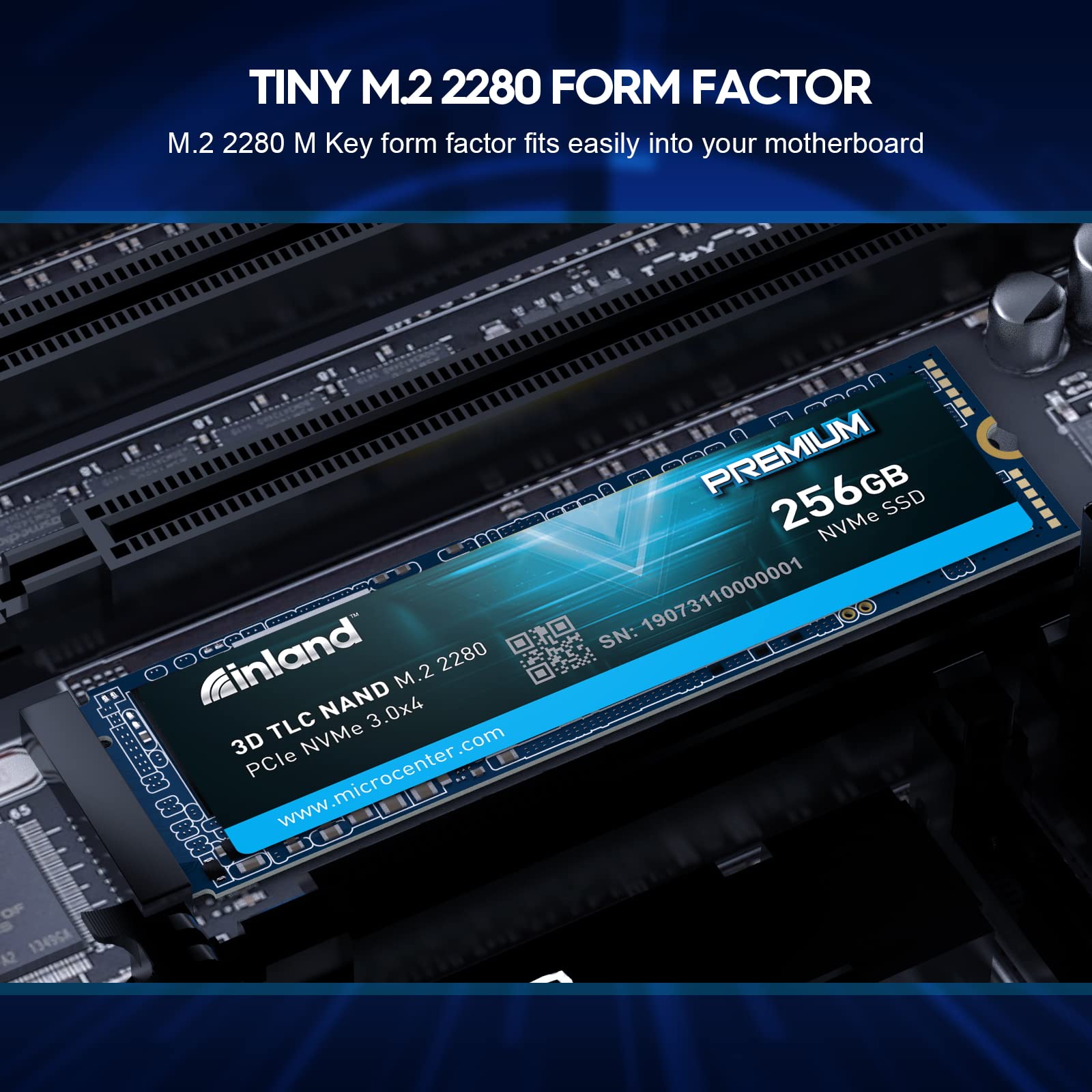 INLAND Premium 256GB 3D NAND TLC M.2 2280 PCIe NVMe 3.0 x4 Internal Solid State Drive, Read/Write Speed up to 2900MB/s and 950MB/s, 360 TBW