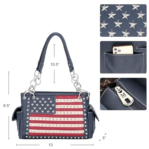 Montana West Patriotic Wallets for Women American Flag Clutch Wallet Leather Small Purses with Silver Studs Navy US04-W003NY