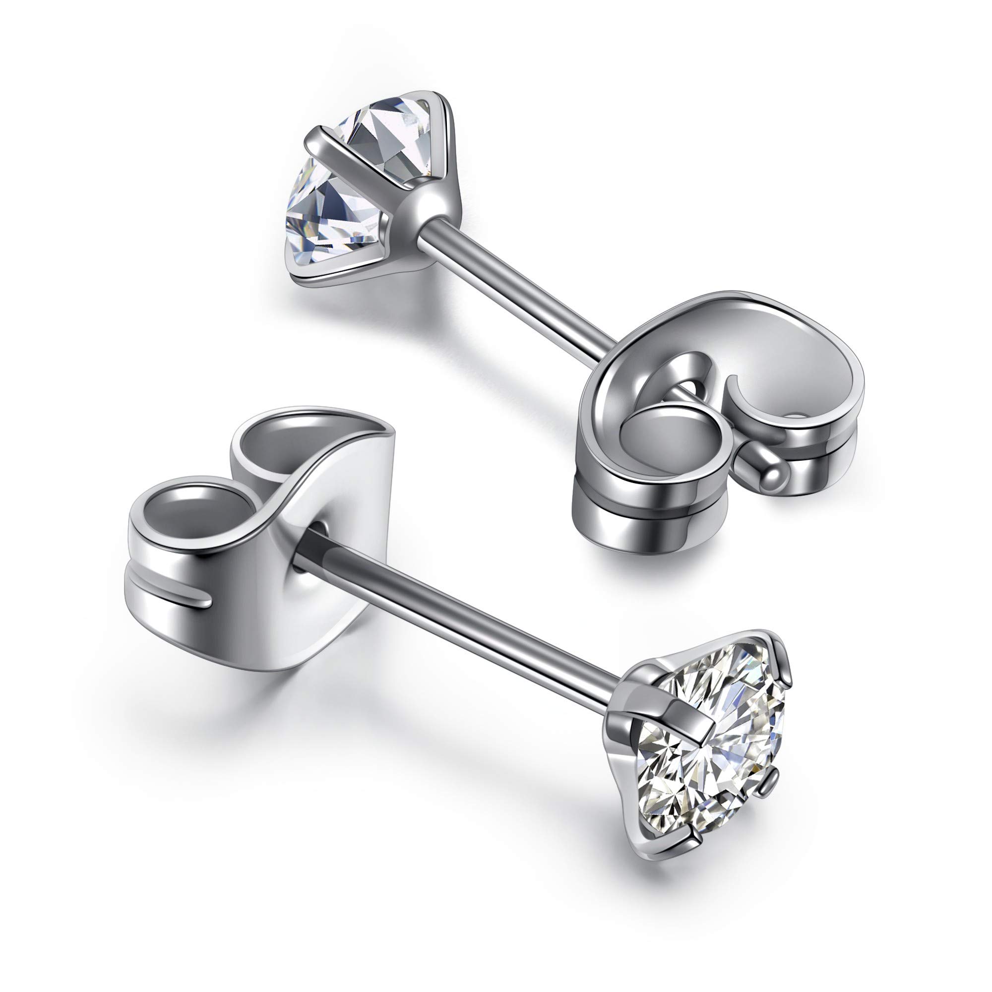 Jovivi 20G Hypoallergenic Stainless Steel Cubic Zirconia Silver Stud Earrings Set for Women, 5 Paris, 3MM-8MM
