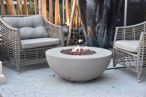 Modeno Roca Outdoor Fire Pit Propane Table 34 Inches Round Firepit Table Concrete High Floor Clearance Patio Heater Electronic Ignition Backyard Fireplace Cover Lava Rock Included