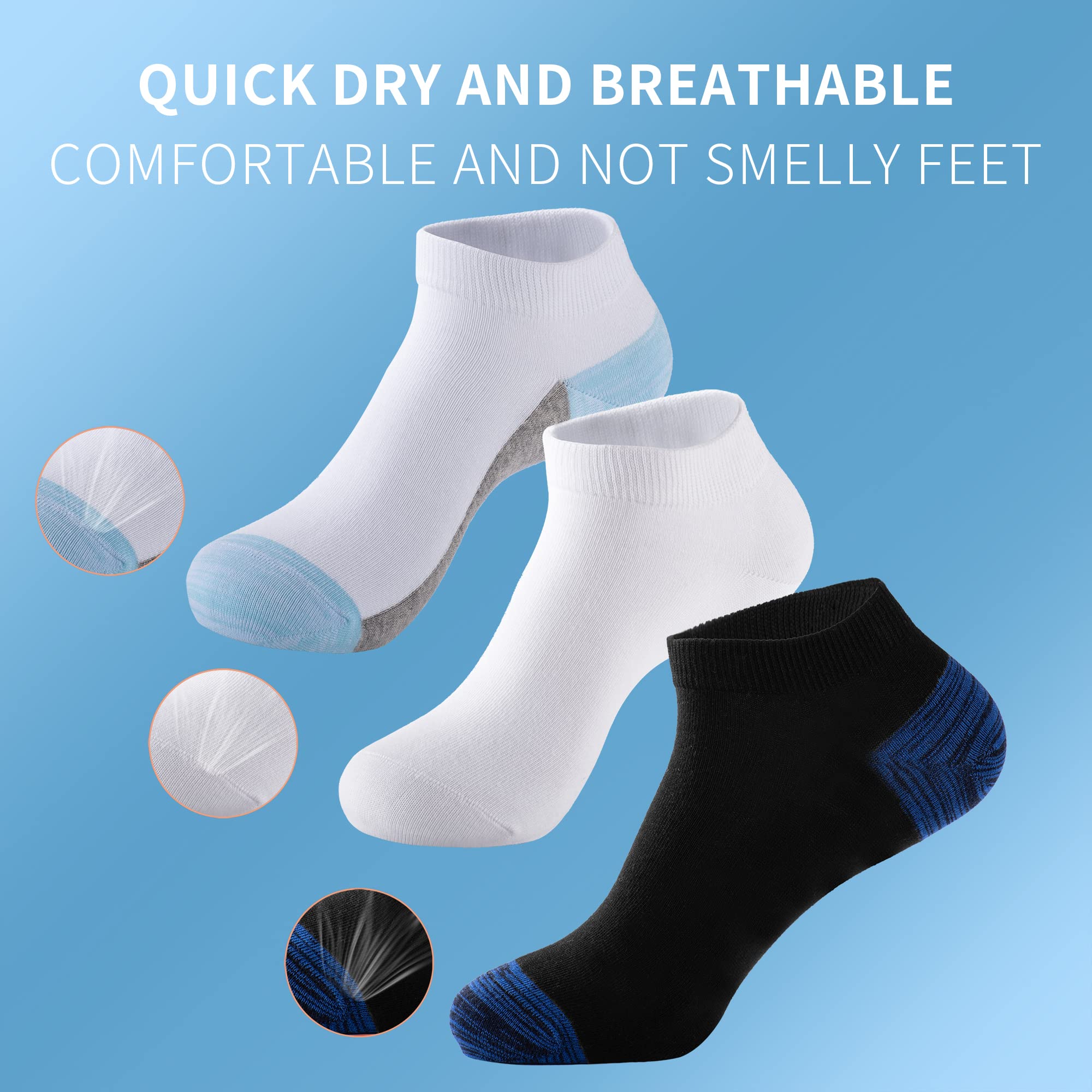 IEOVIEE Women Athletic Ankle Socks Low Cut Cushioned Running Socks Soft Cotton No Show Socks for US Size 7-12(6 Pairs)