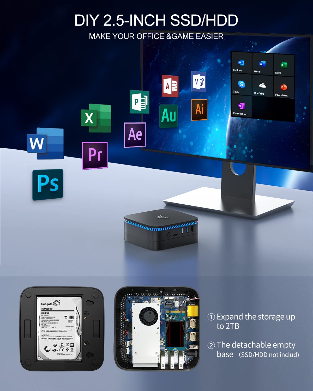 KAMRUI AK1PLUS Mini PC,12th Intel Alder Lake- N95 up to 3.4 GHz,16GB RAM+1TB M.2 SSD,Mini Computer Windows 11 Pro, Support 2.5" SSD (up to 2TB),WiFi 2.4G/5G,BT 4.2,4K, Business, Home, Office