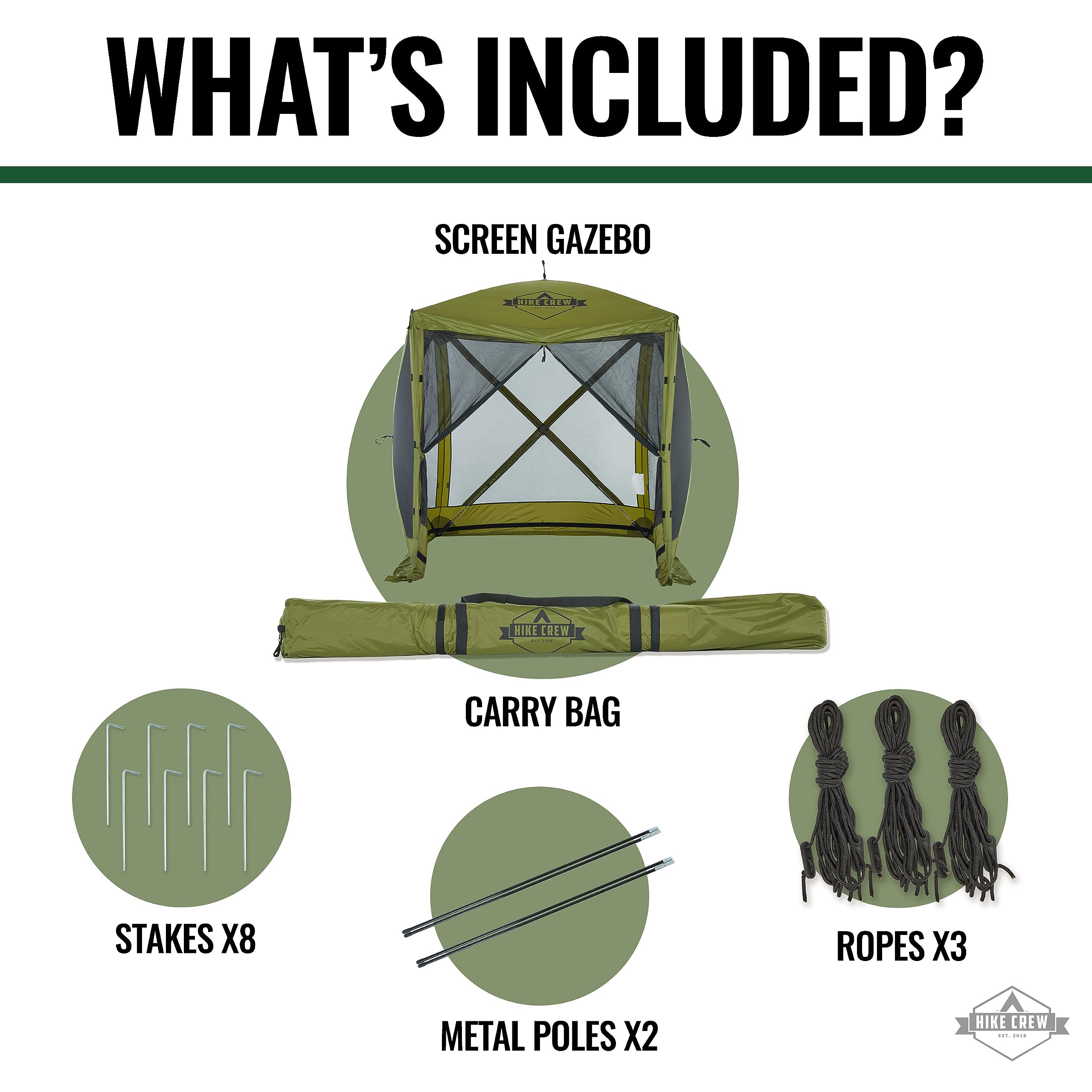Hike Crew 6β x 6β Pop-Up Gazebo Screen Tent | Screened 4-Sided Instant Outdoor Canopy Shelter with Stakes, Ropes & Carry Bag for Camping, Sports & Picnic Table | UV Resistant SPF 50+