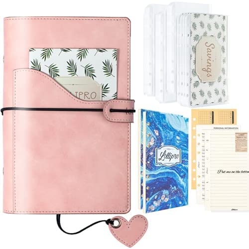 lollipro Light Rose Pink A6 Personal Size PU Leather Budget Notebook Wallet Saving Money Organizer And 2 Pakc Of Loose Leaf Paper