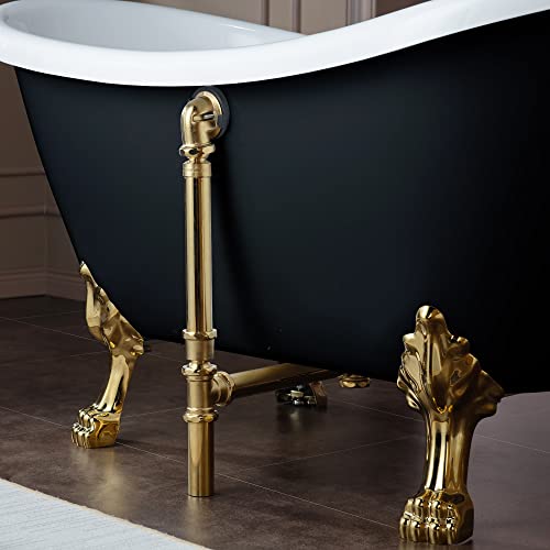WOODBRIDGE 59" Double Slipper Clawfoot Bathtub with solid brass Polished Gold Finish drain and overflow + PG Faucet