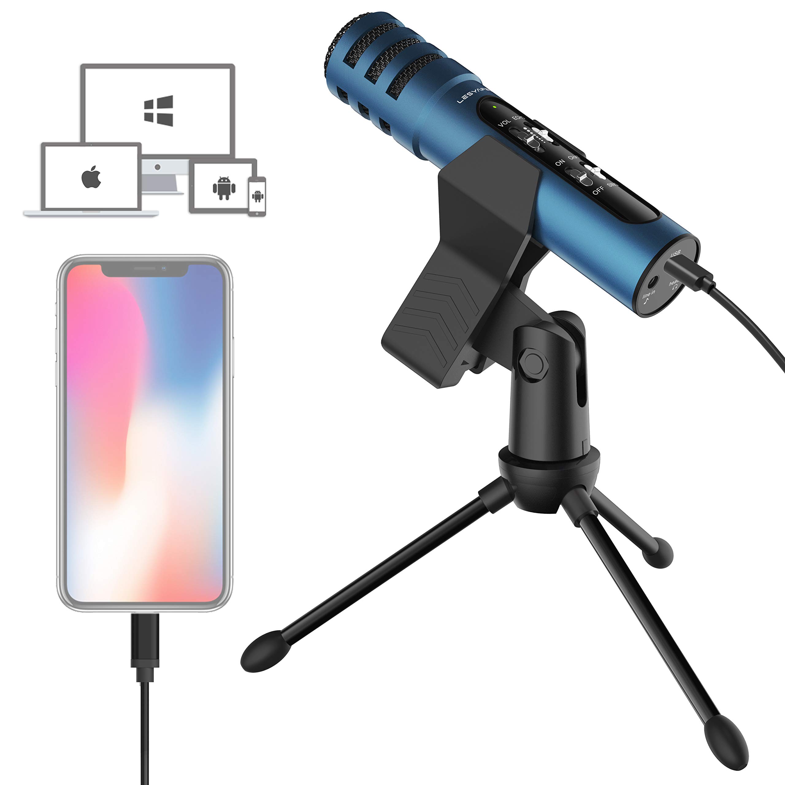 lesyafel Recording Microphone for iPhone,Android,PS4,Mac and Windows Plug&Play,for Live Broadcast,YouTube Video Studio,Gaming (Blue)