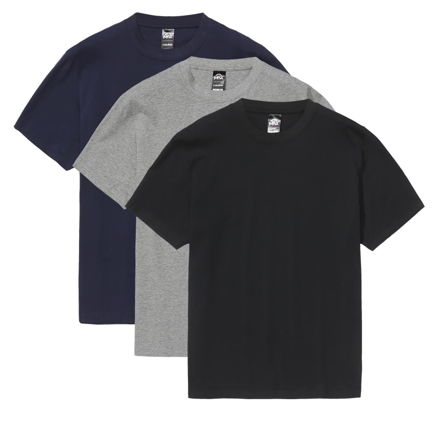 MAX TSOLMON Men's T-Shirt Short Sleeve Classic Shirt Cotton Tops Crew Neck Fitted Tees (Black/Gray/Dark Blue, Medium)