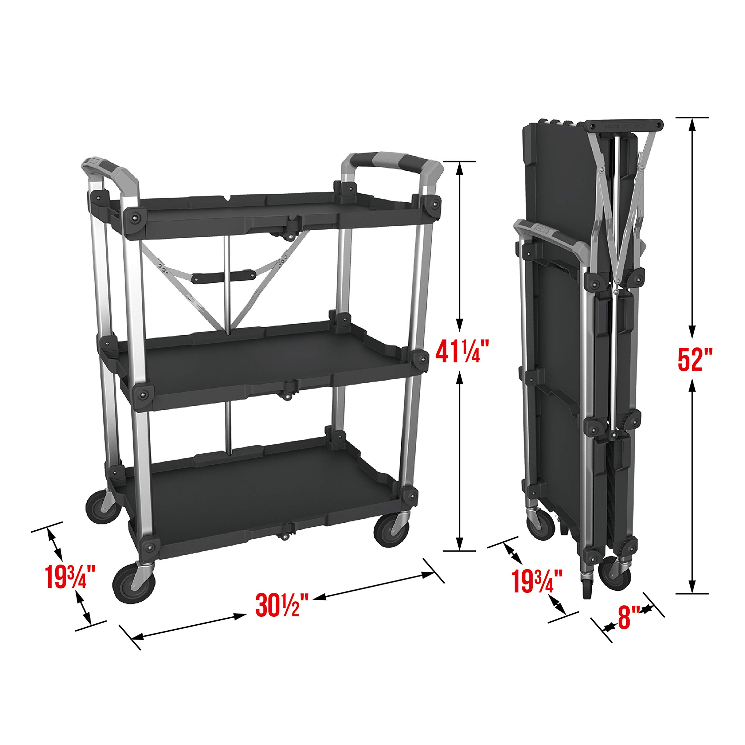 Olympia Tools 85-189 Pack N Roll Collapsible Service Cart, XL, 300LB Capacity, Black & END of Road Original Quick Fist Clamp for mounting Tools & Equipment 1" - 2-1/4" Diameter (Pack of 2) - 10010