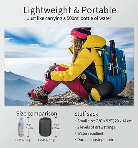 Litume 1.25lbs, 68°F to 48°F Sleeping Bag, Backpacking Lightweight for Adults, Summer Backpacking Sleeping Bag, Compact Foldable Insulating Mummy Bag and Stuff Sack for Compact Camping Hiking (Golden)