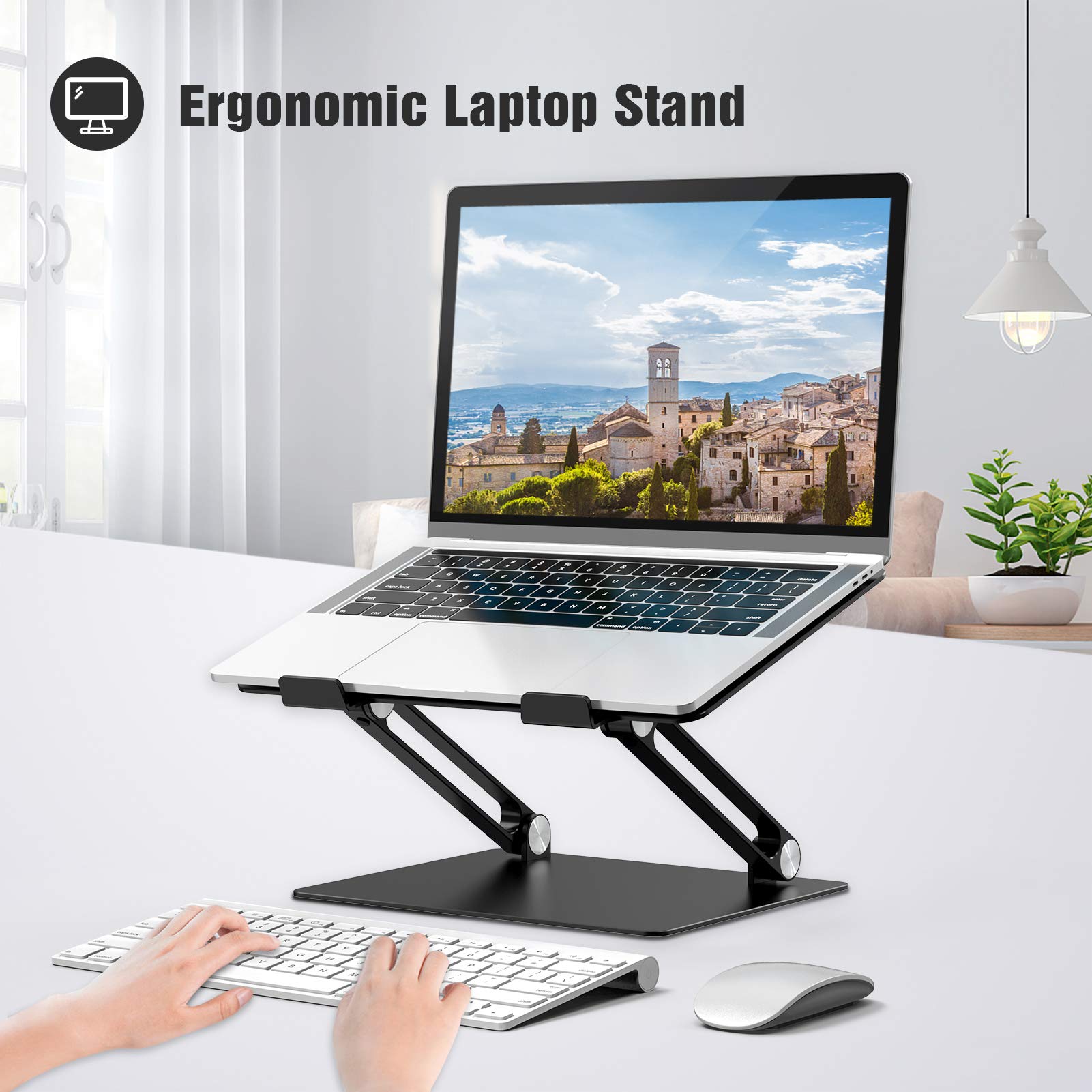 Laptop Stand, Ergonomic Adjustable Notebook Stand, Aluminum Portable Computer Riser with Heat-Vent Foldable Desktop Laptop Holder Compatible with MacBook Air Pro, All 10 to 17 Inch Laptops(Black)