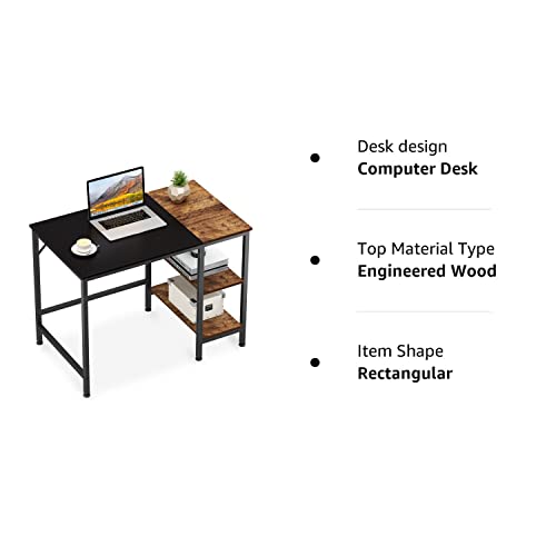 JOISCOPE Home Office Computer Desk,Small Study Writing Desk with Wooden Storage Shelf,2-Tier Industrial Morden Laptop Table with Splice Board,40 inches(Black Oak Finish)