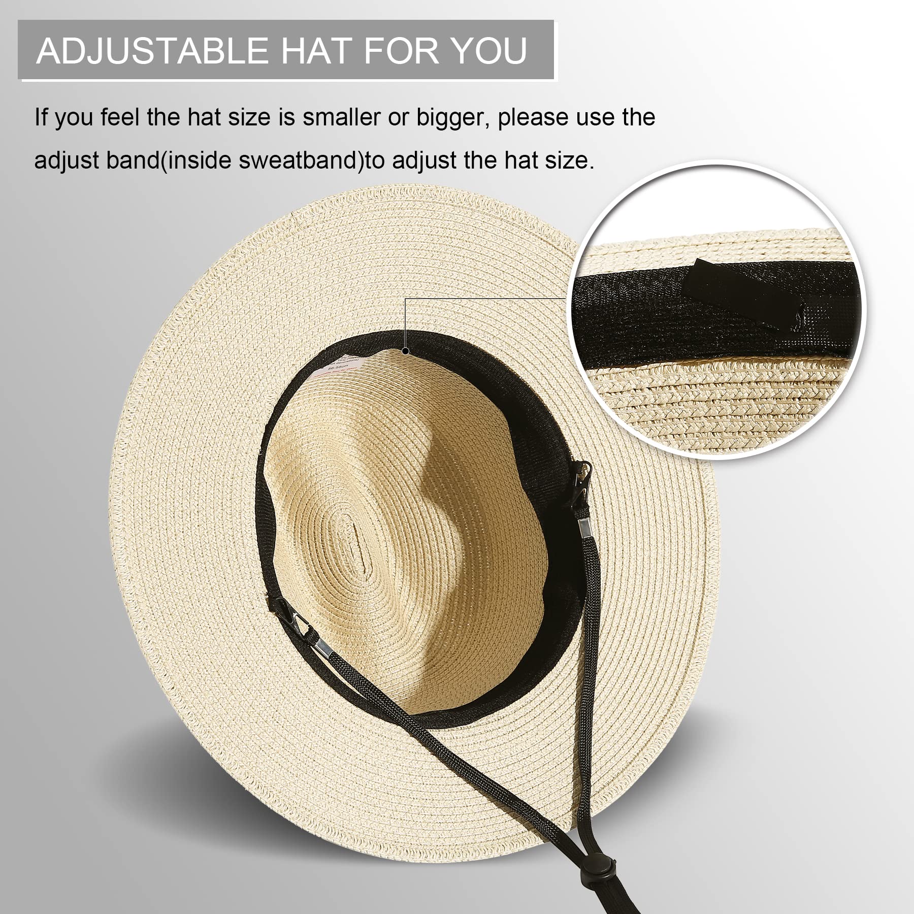 Lanzom Women Men Wide Brim Beach Sun Straw Hat UPF50 Travel Foldable Brim Summer Straw Cowboy Hat (Khaki, Large)